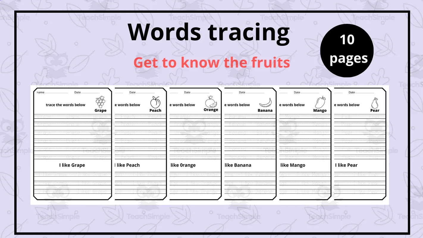 handwriting words tracing practice - by Teach Simple