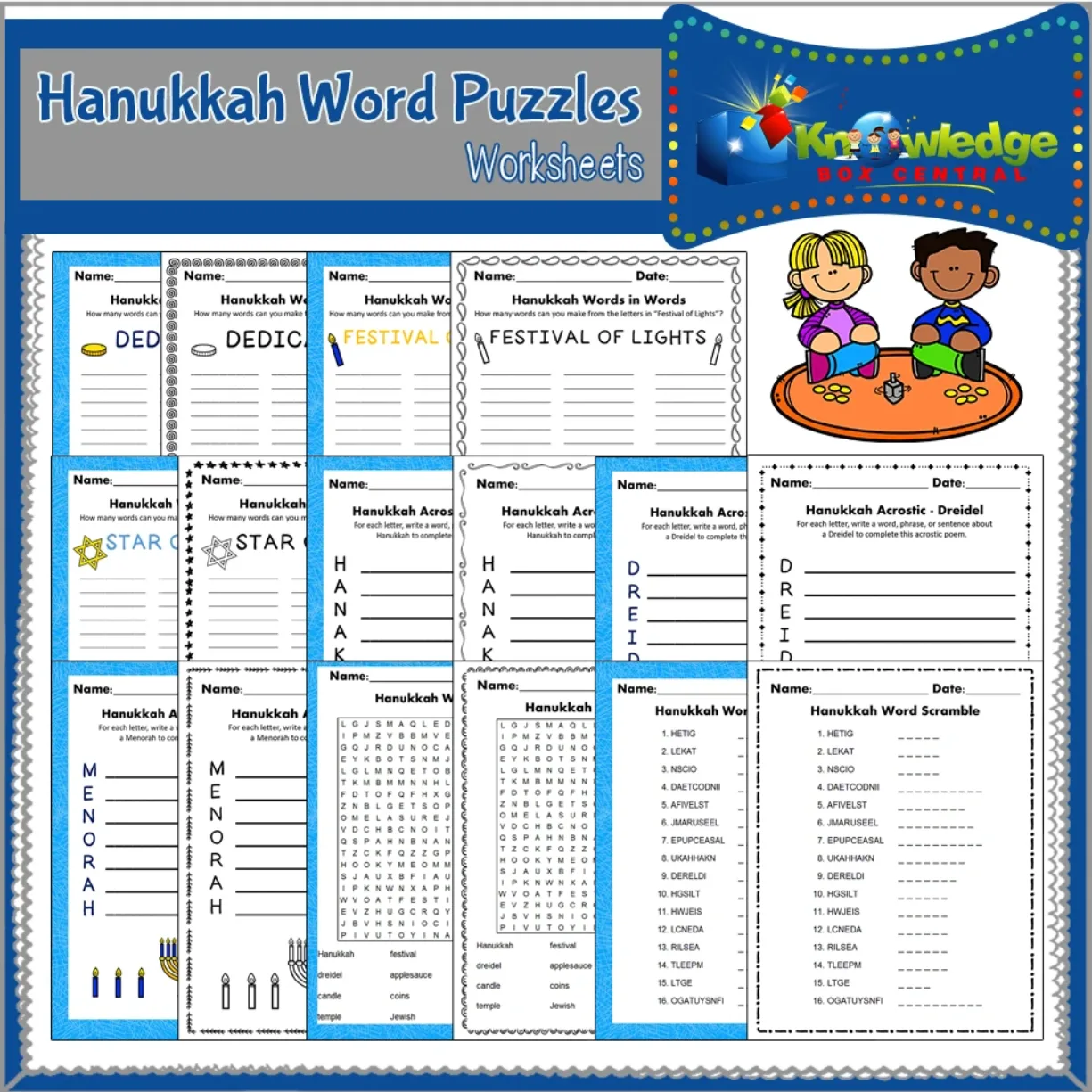 Hanukkah Word Puzzles Worksheets - EBOOK by Teach Simple