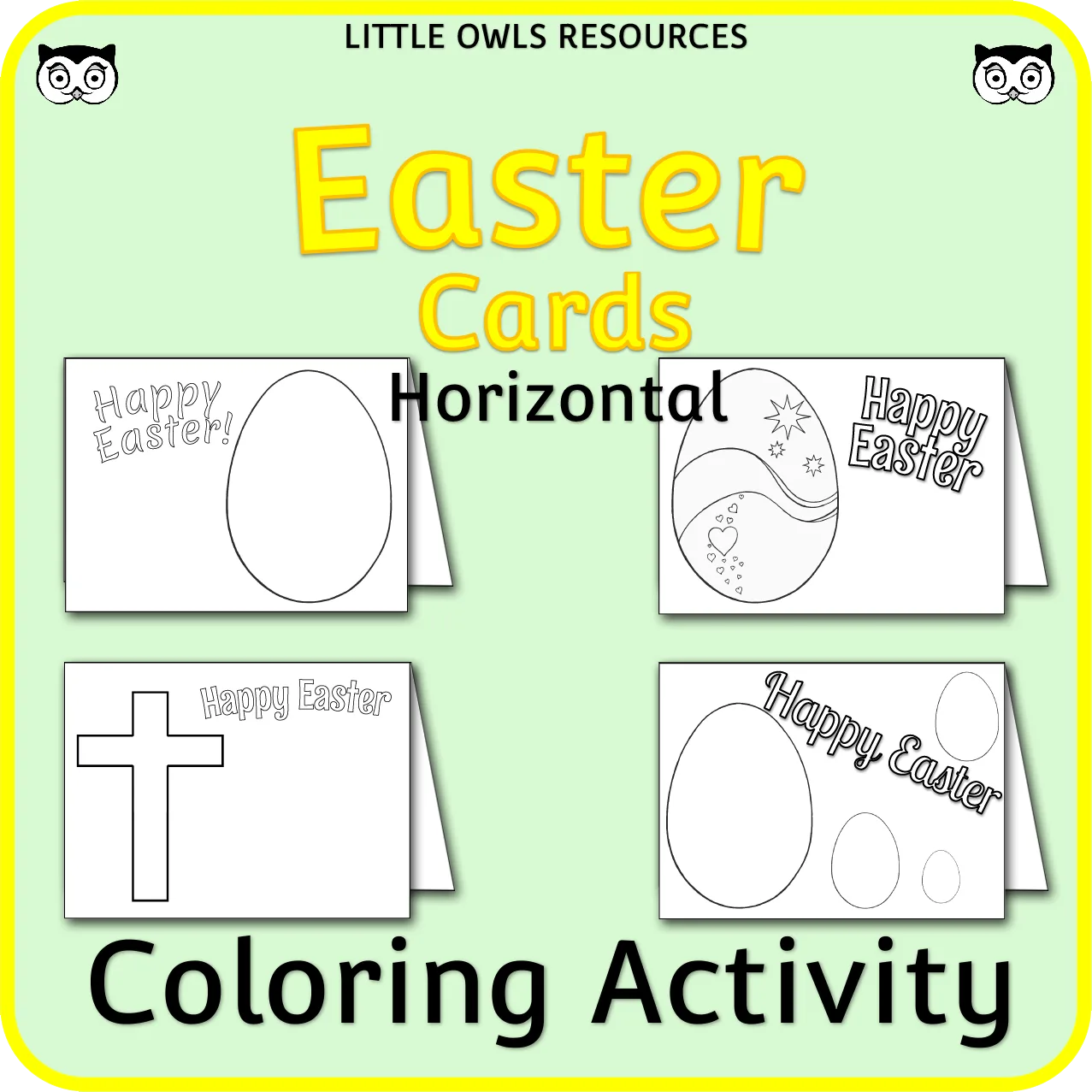 Happy Easter Card Templates - Coloring Activity (horizontal cards) by ...