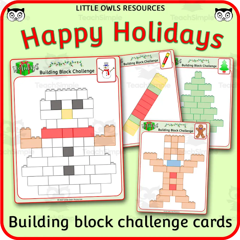 Happy Holiday Building Block Challenge Cards - Christmas / Holidays by ...