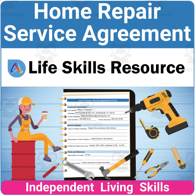 High School Life Skills Worksheet - Home Repair Service Agreement by ...