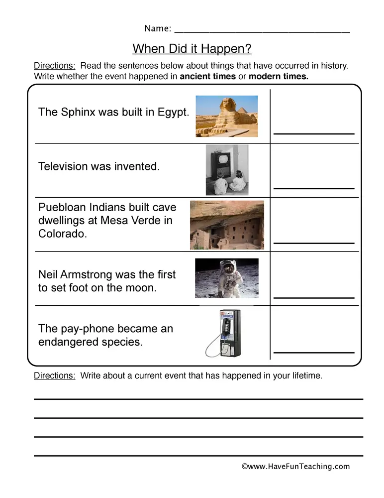 Historical Events Order of Events Worksheet by Teach Simple