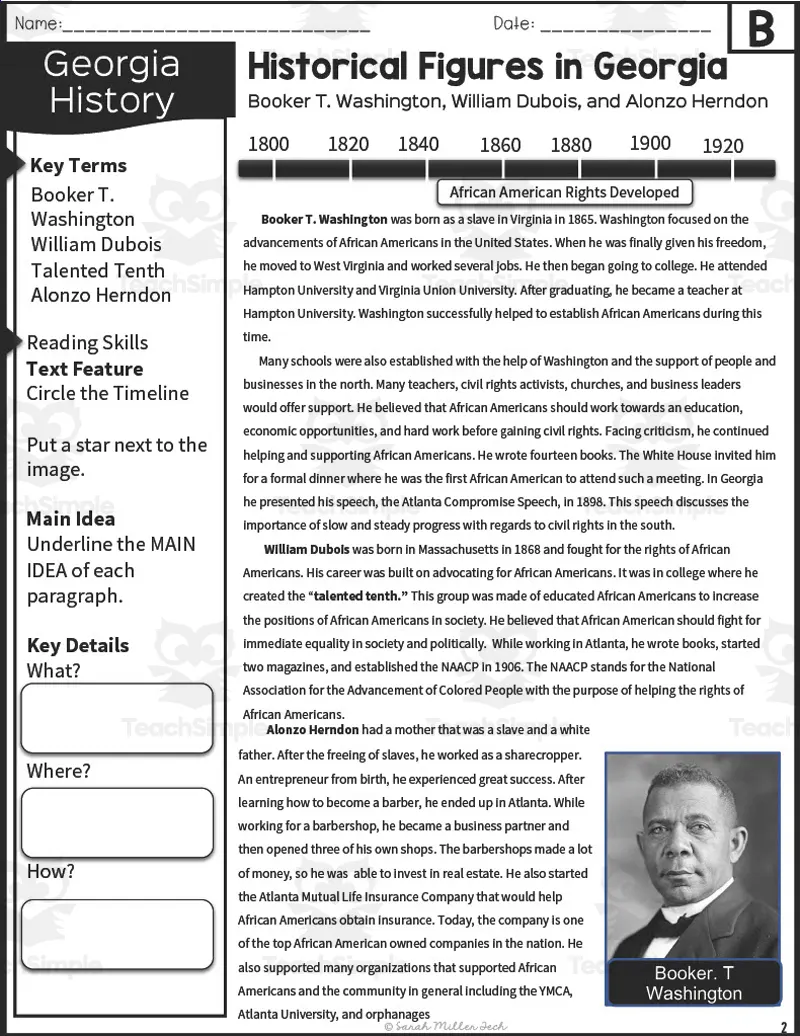 Historical Figures in Georgia Reading Packet by Teach Simple