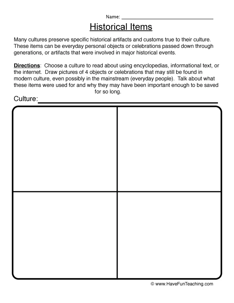 Historical Items Worksheet by Teach Simple