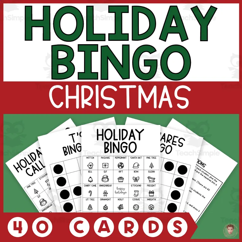 Holidays and Christmas Bingo (40 Cards, 8 Ways to Win) by Teach Simple