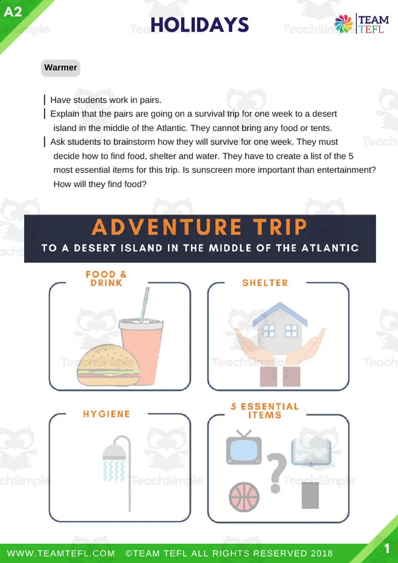 Holidays Pre Intermediate ESL ELA ELL Lesson Plan by Teach Simple