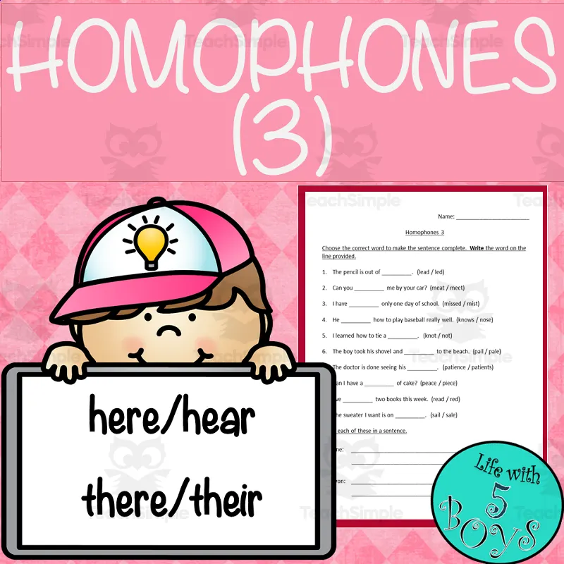 Homophones Worksheet and Activity Set 3 by Teach Simple