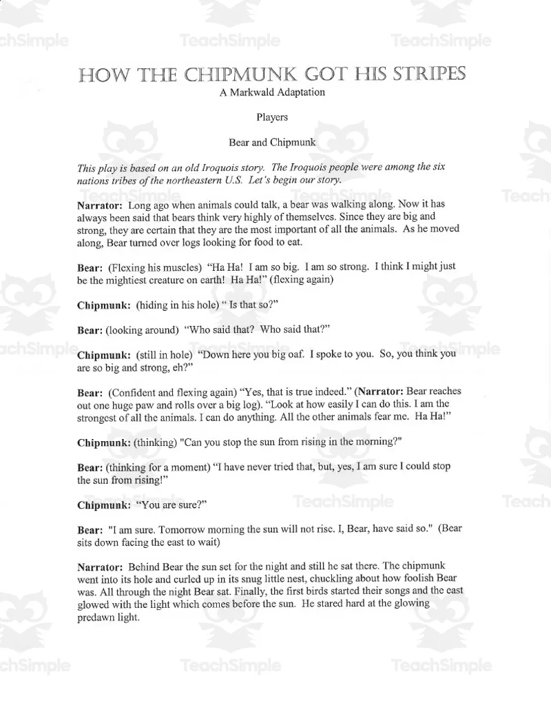"How Chipmunk Got His Stripes" - A History Play by Teach Simple