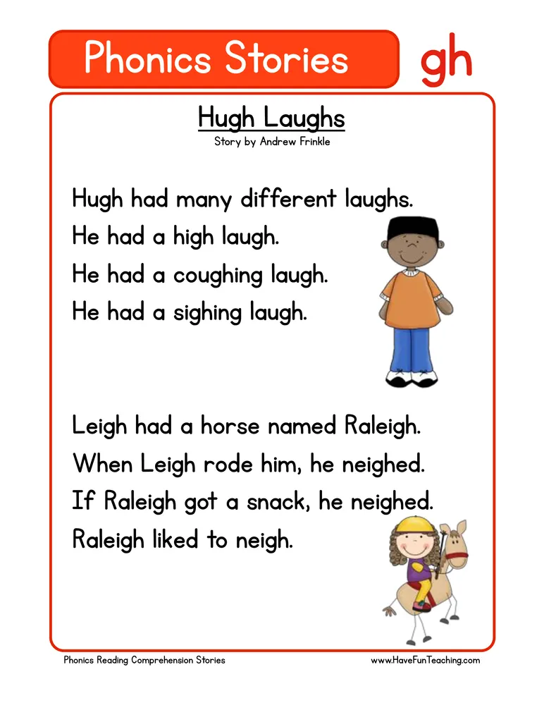 Hugh Laughs GH Phonics Stories Reading Comprehension Worksheet by Teach ... Hugh Laughs GH Phonics Stories Reading Comprehension Worksheet by Teach ...