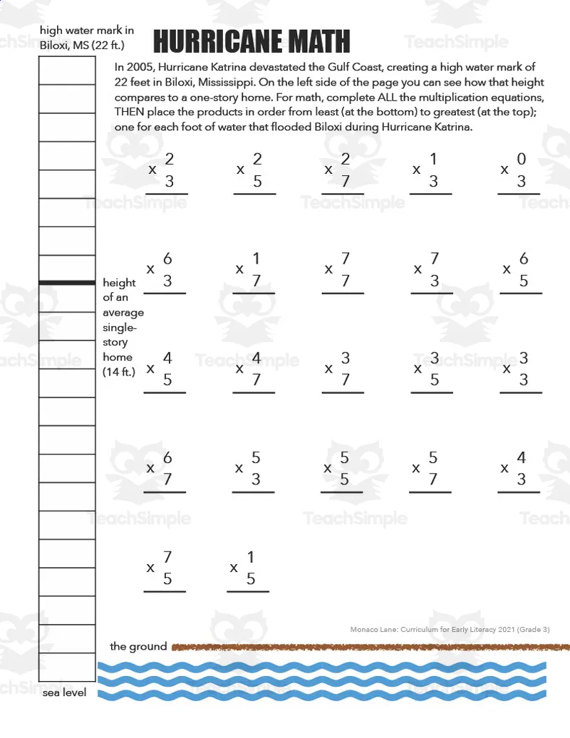Hurricane Math Worksheet by Teach Simple