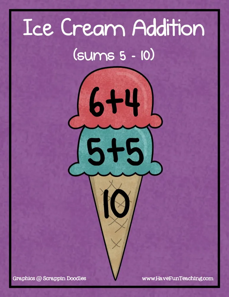 Ice Cream Addition Sums of 5-10 Activity by Teach Simple