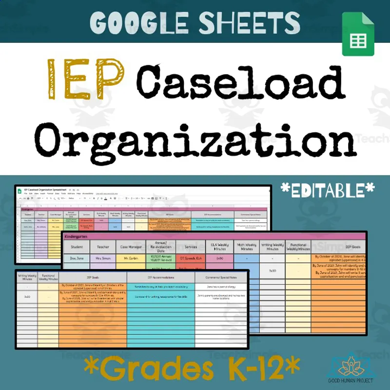 IEP Caseload Organization Spreadsheet by Teach Simple