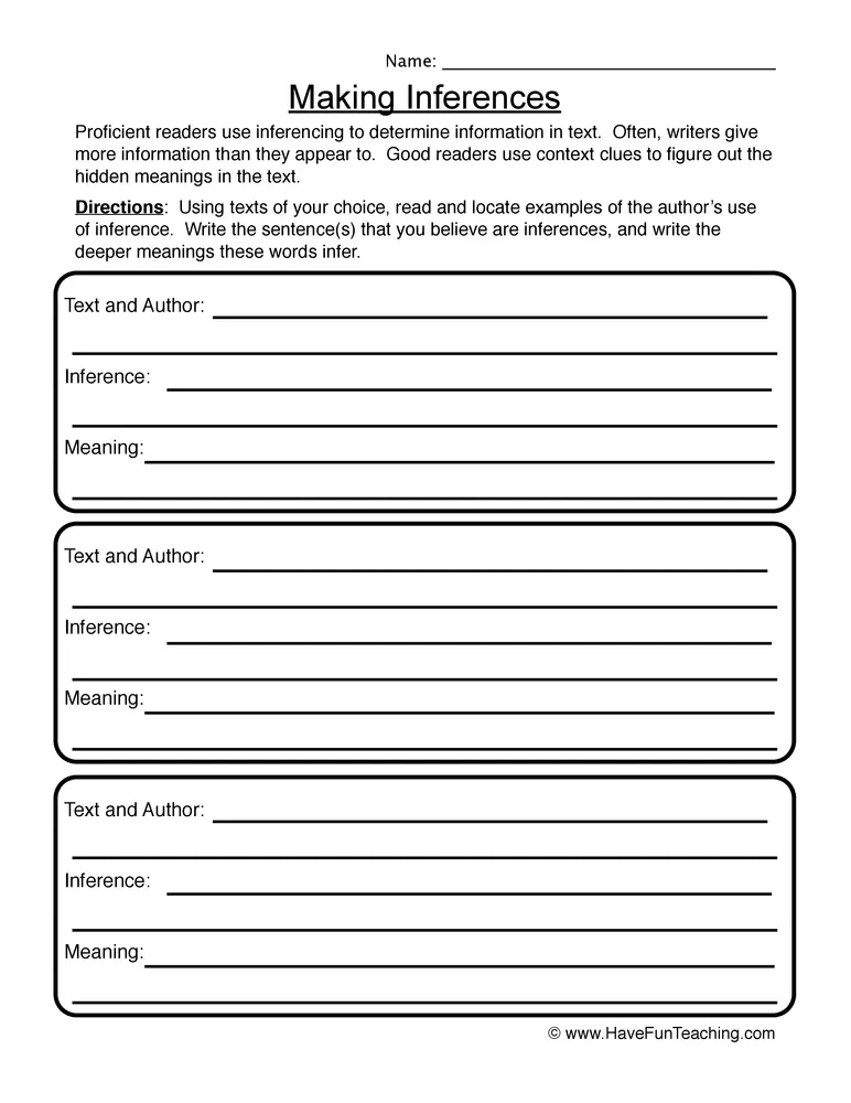 Inference Recording Worksheet by Teach Simple