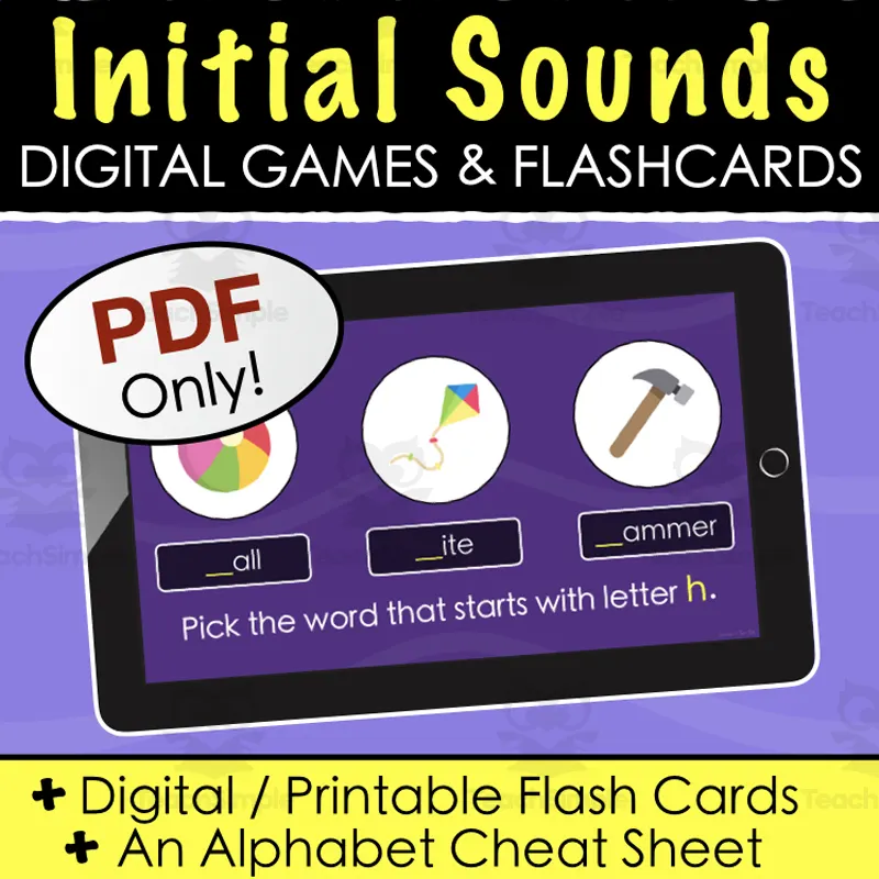 Initial Beginning Sounds - Digital Quiz and Flash Cards + Printables ...