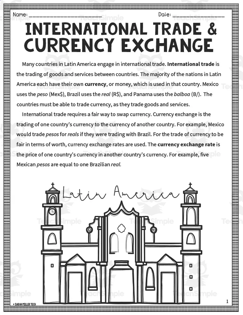 International Trade + Currency Exchange in Latin America Reading Packet ...
