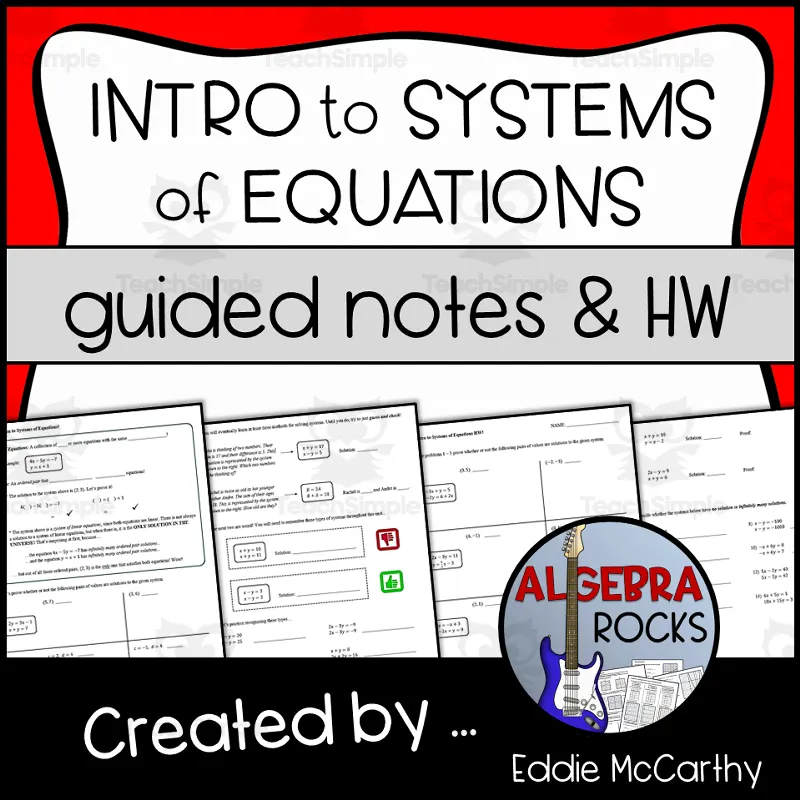 Intro to Systems of Equations Guided Notes + Homework Set by Teach Simple