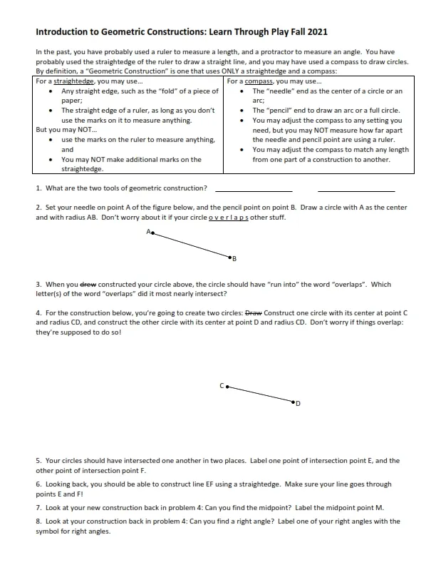 Introduction to Geometric Constructions: Learn through play (Fall) by ...