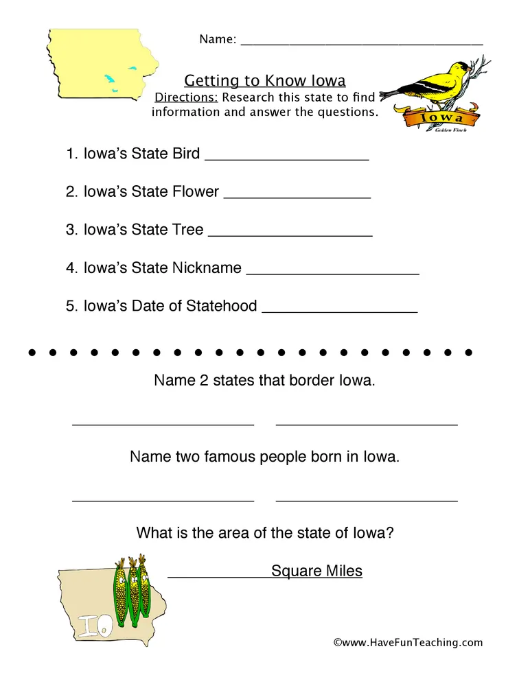 Iowa Worksheet by Teach Simple