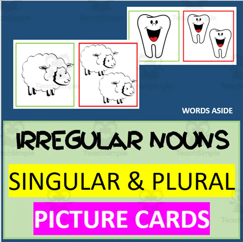 IRREGULAR NOUNS | SINGULAR PLURAL B+W IMAGES/PICTURES by Teach Simple