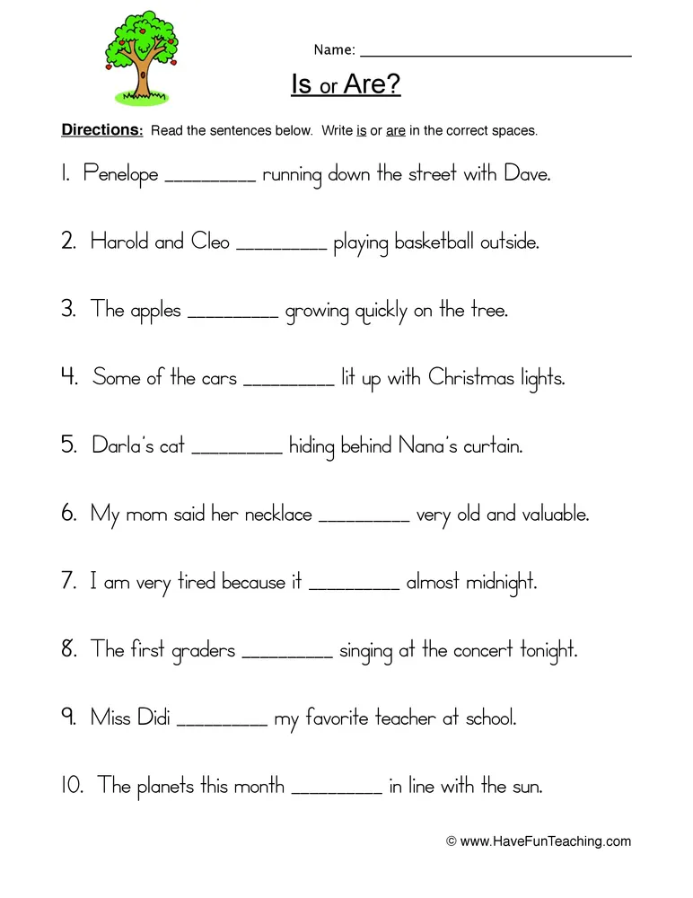 Is Are Fill in the Blank Worksheet by Teach Simple