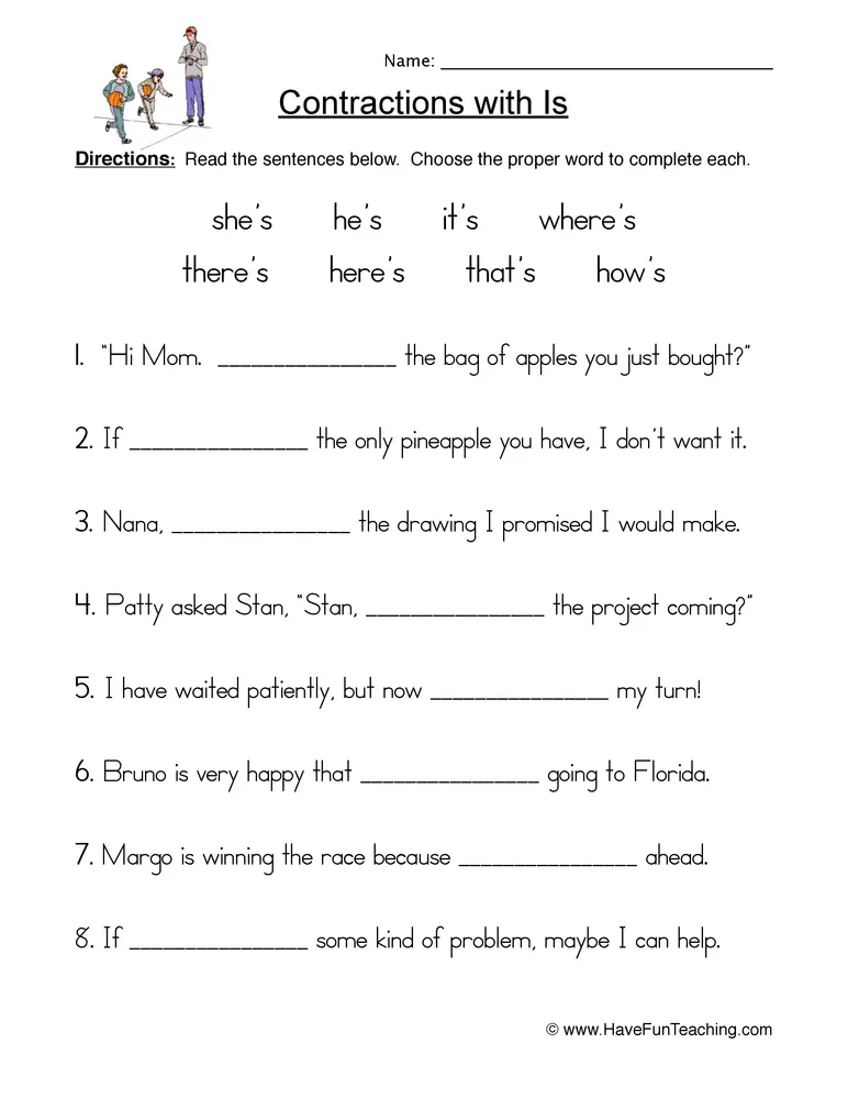 Is Contractions Worksheet by Teach Simple