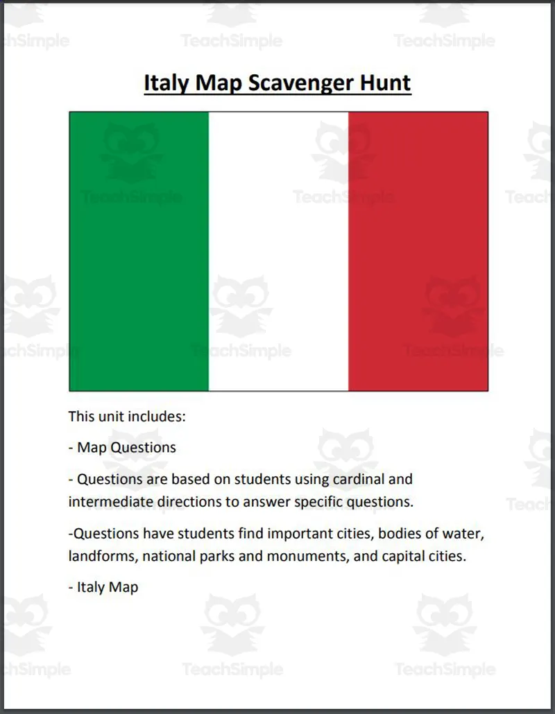Italy Map Scavenger Hunt by Teach Simple
