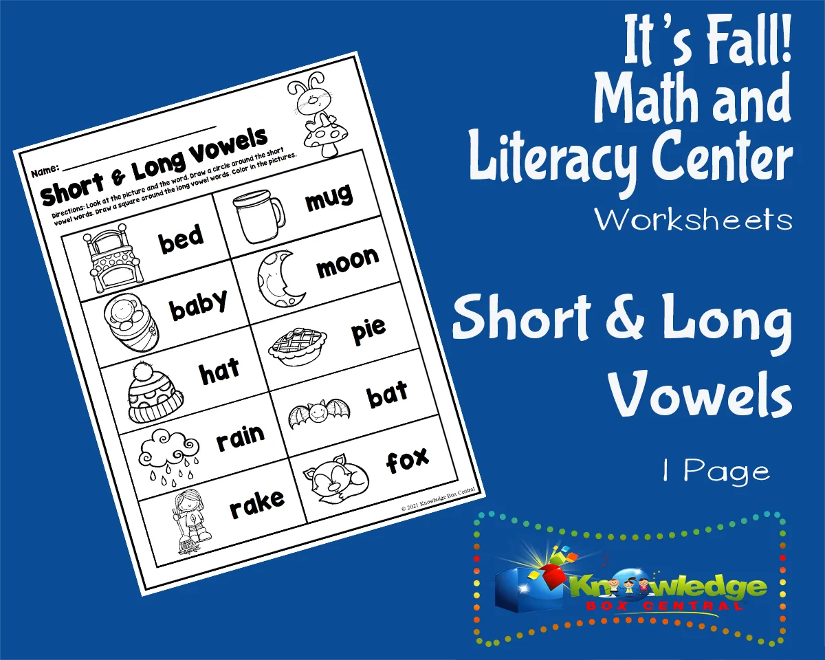 It's Fall! Kindergarten Math & Literacy Center: Short and Long Vowels ...
