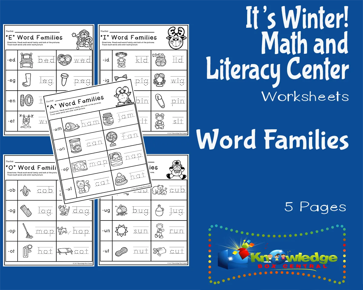 It's Winter! Kindergarten Math & Literacy Center: Word Families by ...