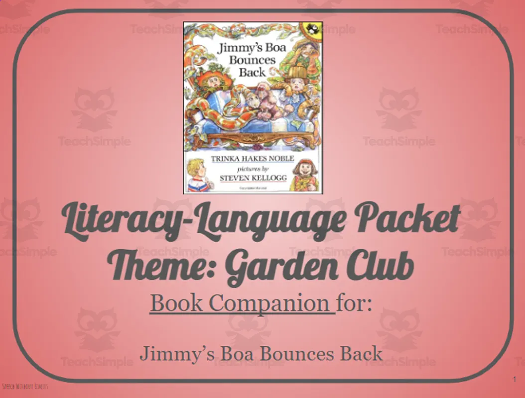 Jimmy's Boa Bounces Back: Language-Literacy Book Companion Packet by ...
