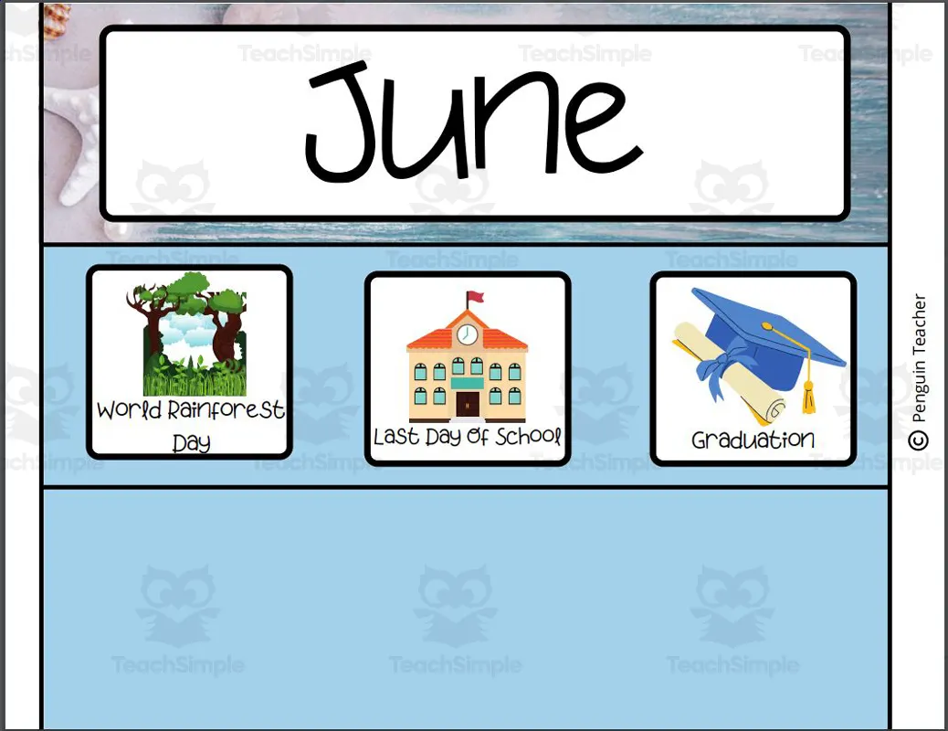 June Beach Theme Calendar Pieces by Teach Simple