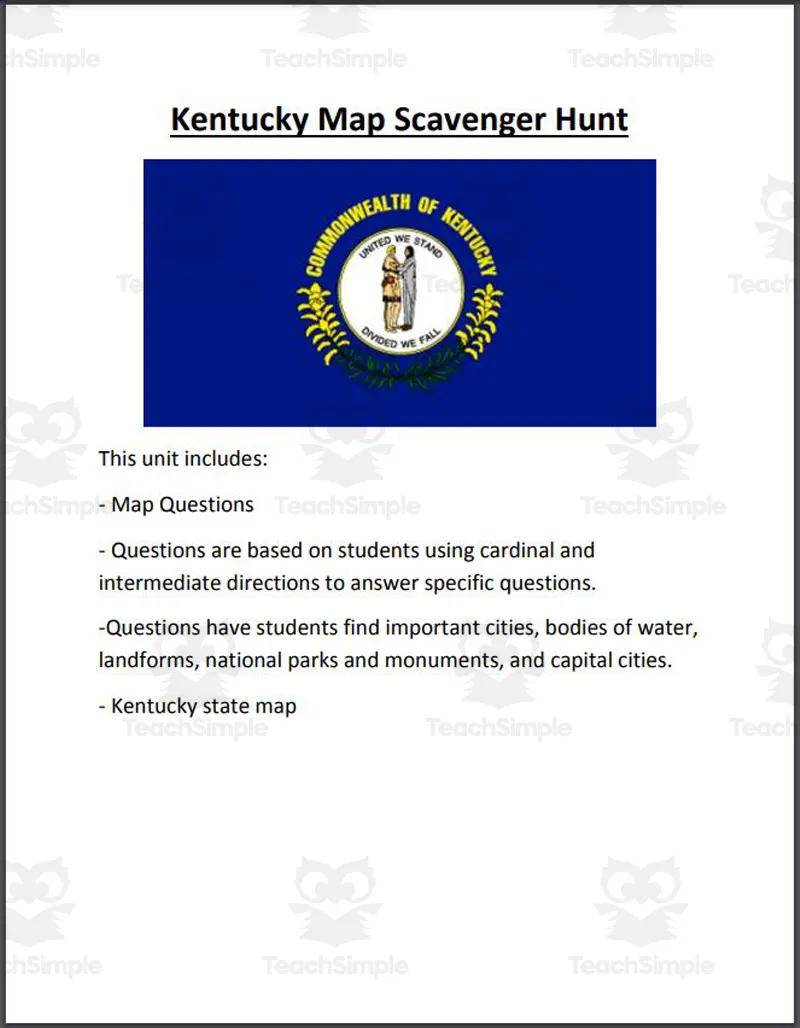 Kentucky Map Scavenger Hunt by Teach Simple