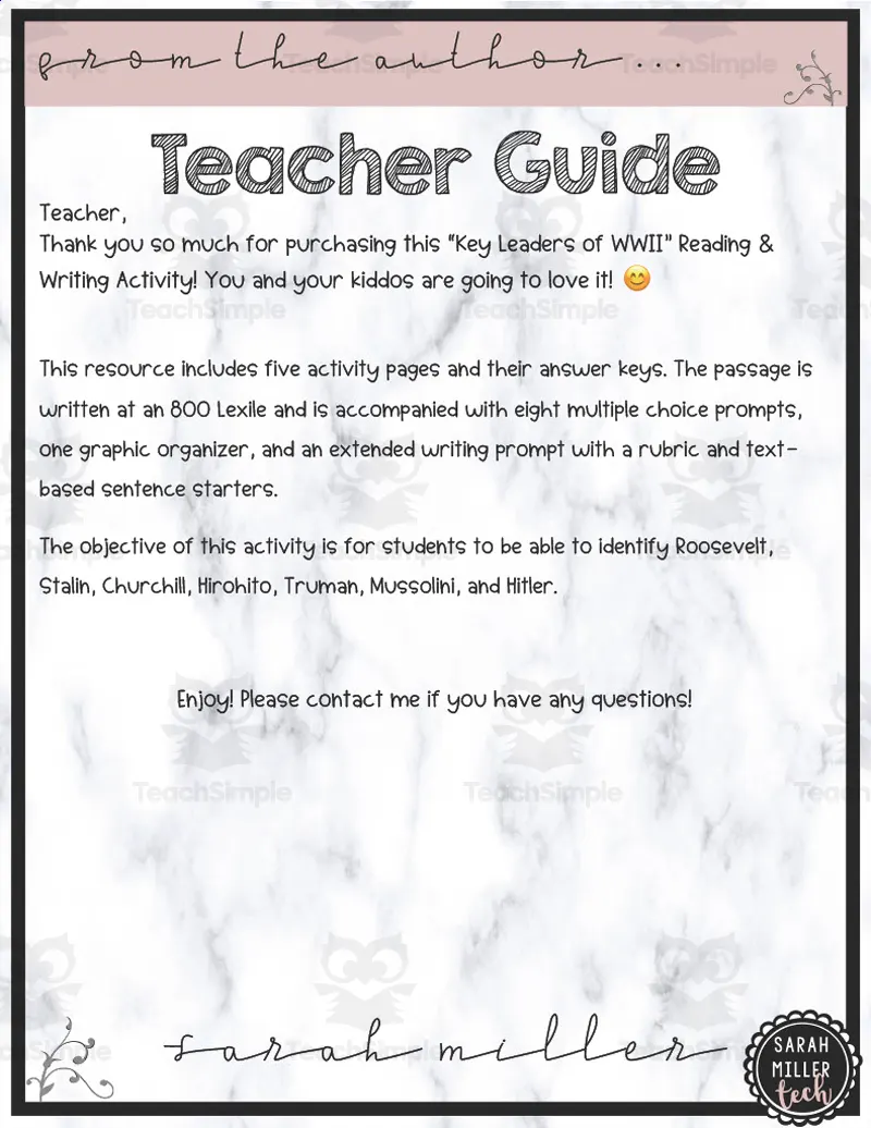 Key Leaders of WWII Reading Packet by Teach Simple