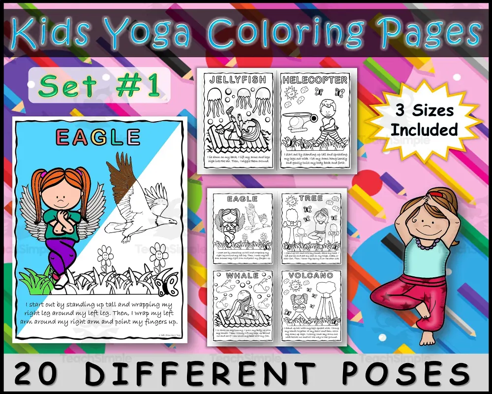 Kids Yoga Pose Coloring Pages Set #1 by Teach Simple