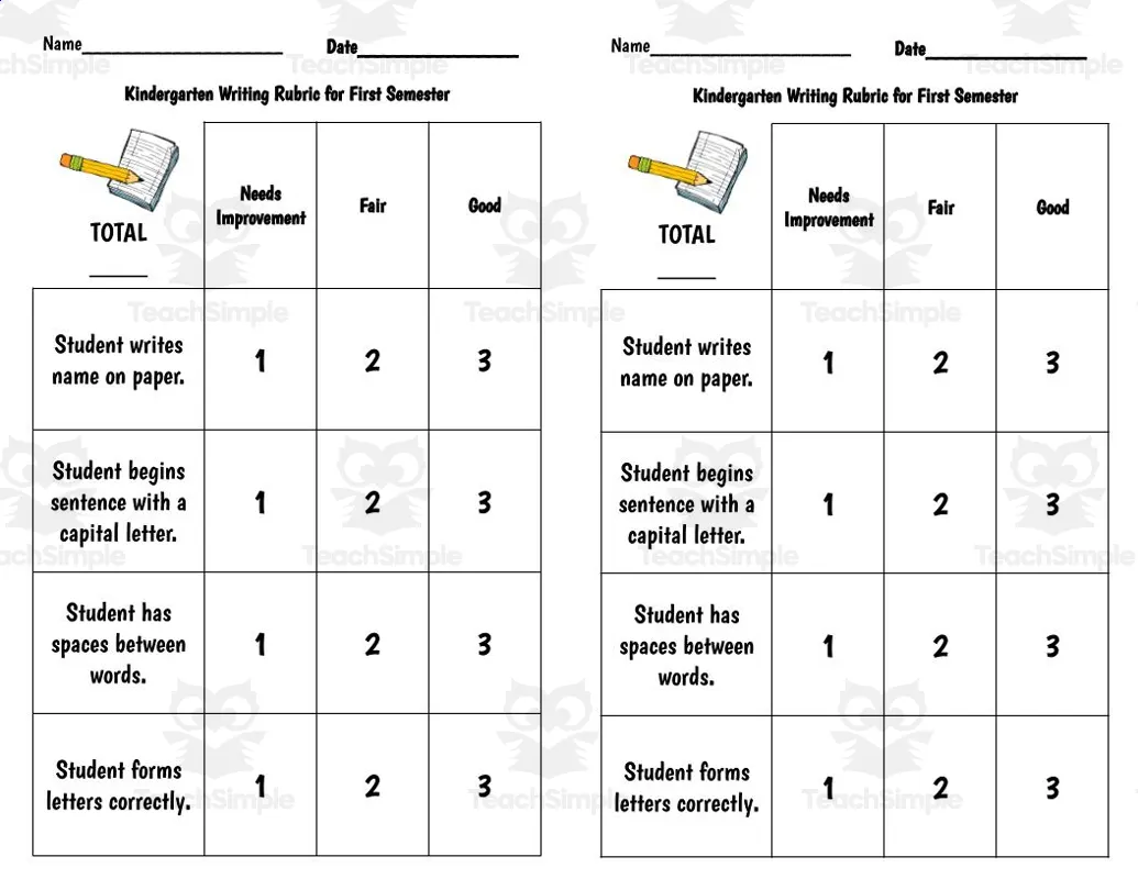 Kindergarten Writing Rubric By Teach Simple