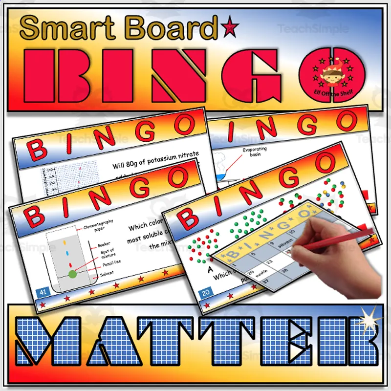 Kinetic Theory, Mixtures, Separating Mixtures - Smart Board Bingo for ...