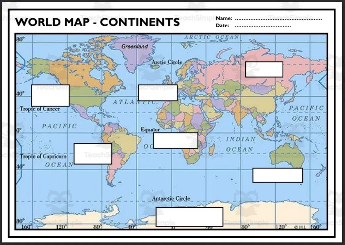 Label the 7 Continents - Worksheet by Teach Simple