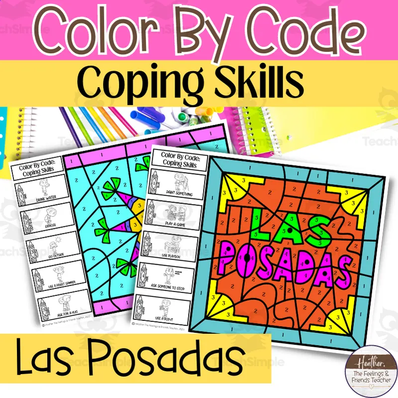 Las Posadas Color By Number Coping Skills Activities by Teach Simple