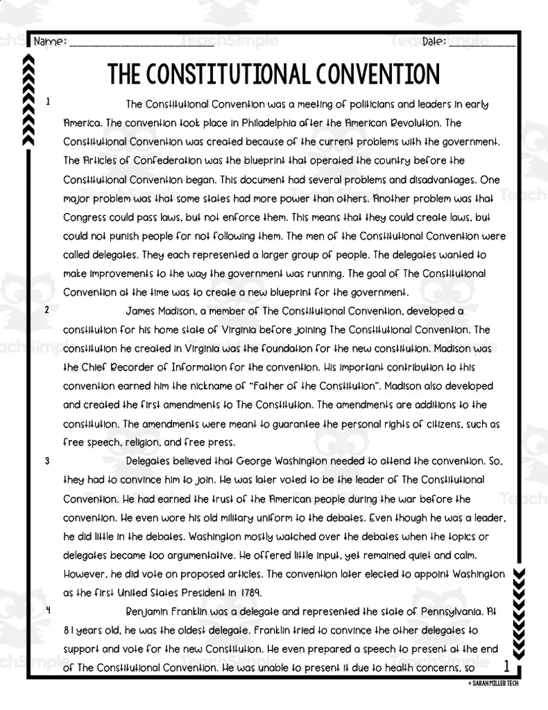 Leaders of the Constitutional Convention Reading Packet by Teach Simple