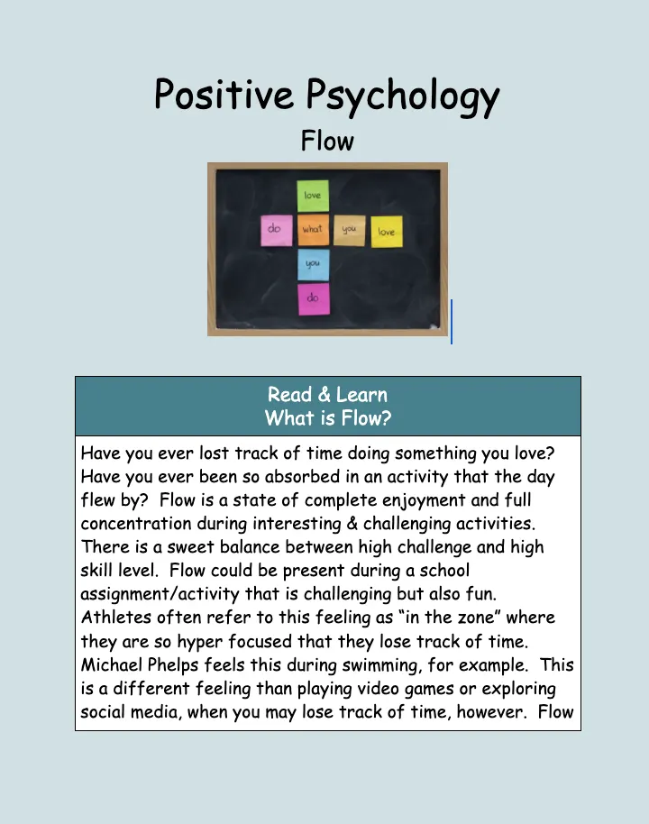 Learning About Flow-A Positive Psychology Concept by Teach Simple