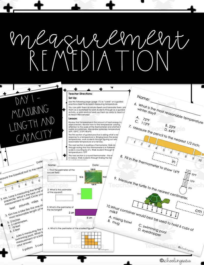 Length, Capacity, Area, Perimeter, Temperature 5 Day Math Remediation ...