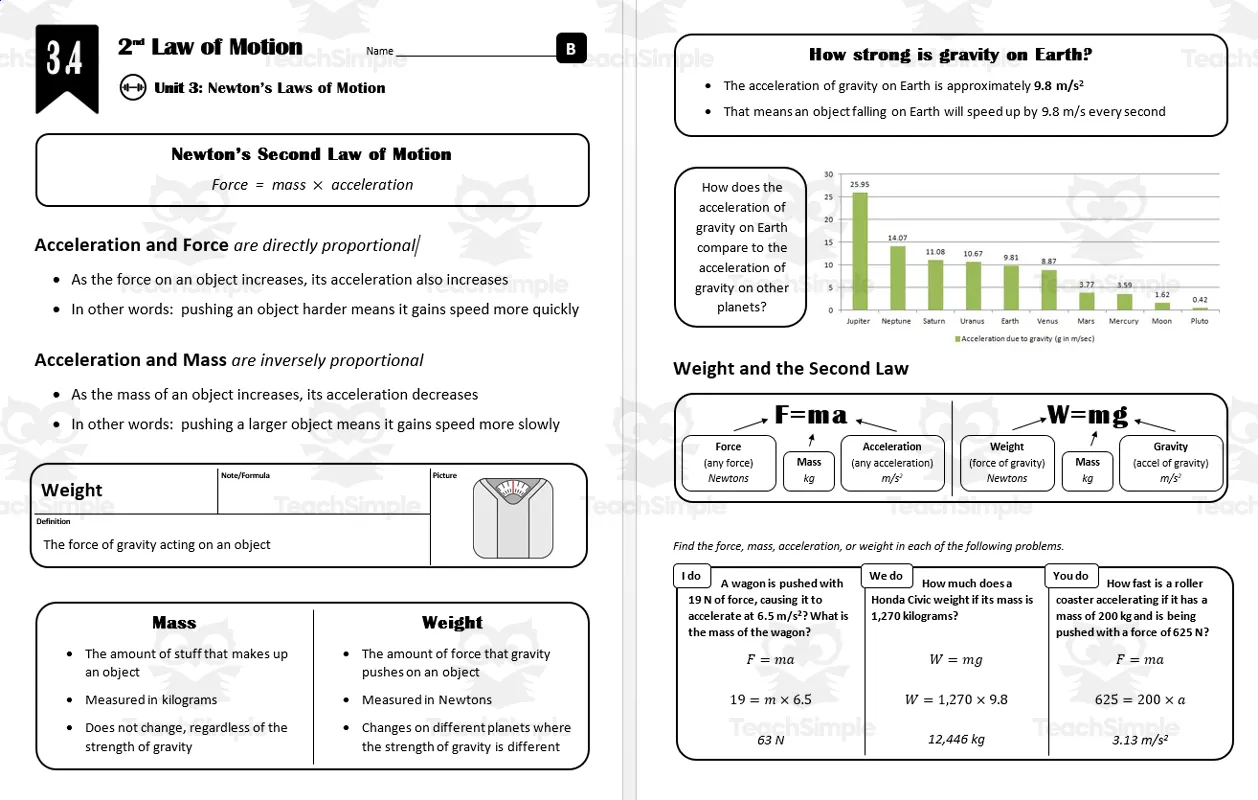 Lesson 3.4 - Newton's 2nd Law of Motion (F=ma) by Teach Simple