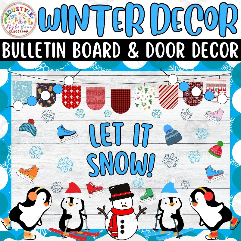 Let It Snow! Winter And Christmas Bulletin Boards and Door Decor Kits ...