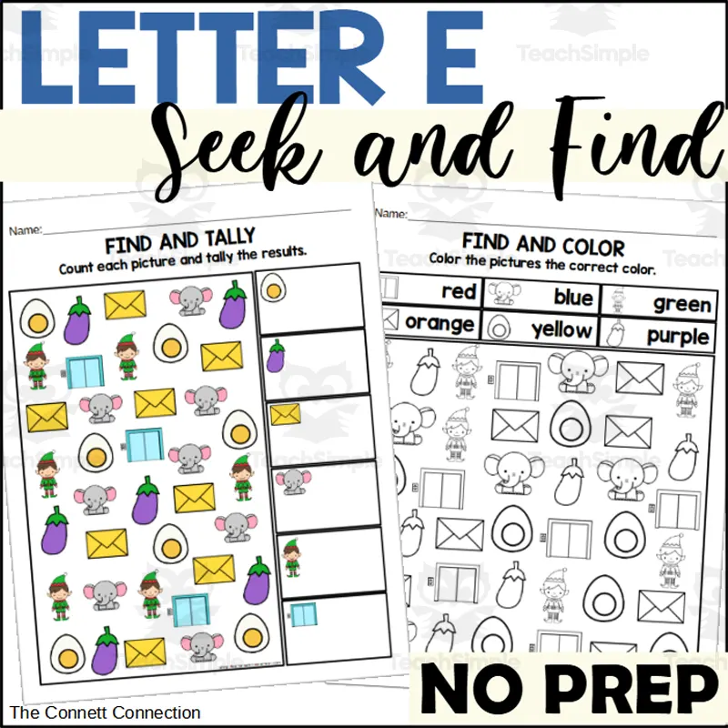 Letter E Seek and Find Worksheets by Teach Simple
