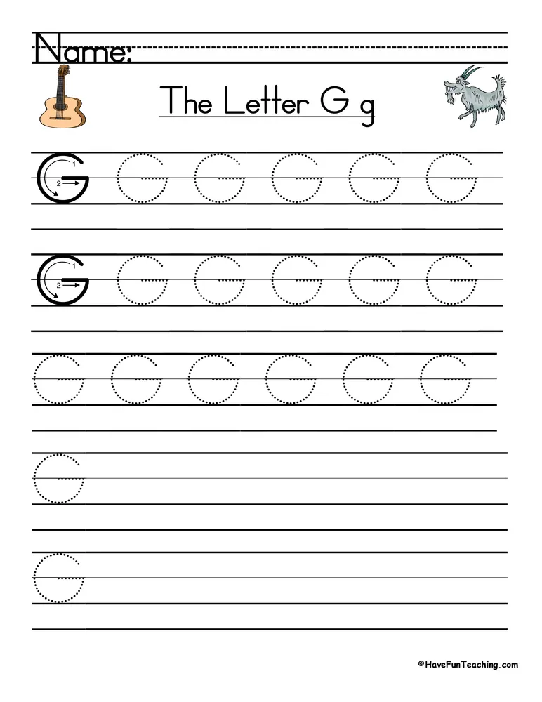 Letter G Handwriting Practice Worksheet by Teach Simple