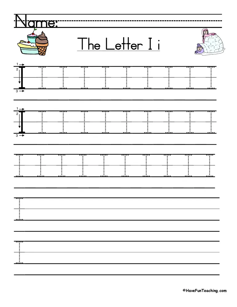 Letter I Handwriting Practice Worksheet by Teach Simple