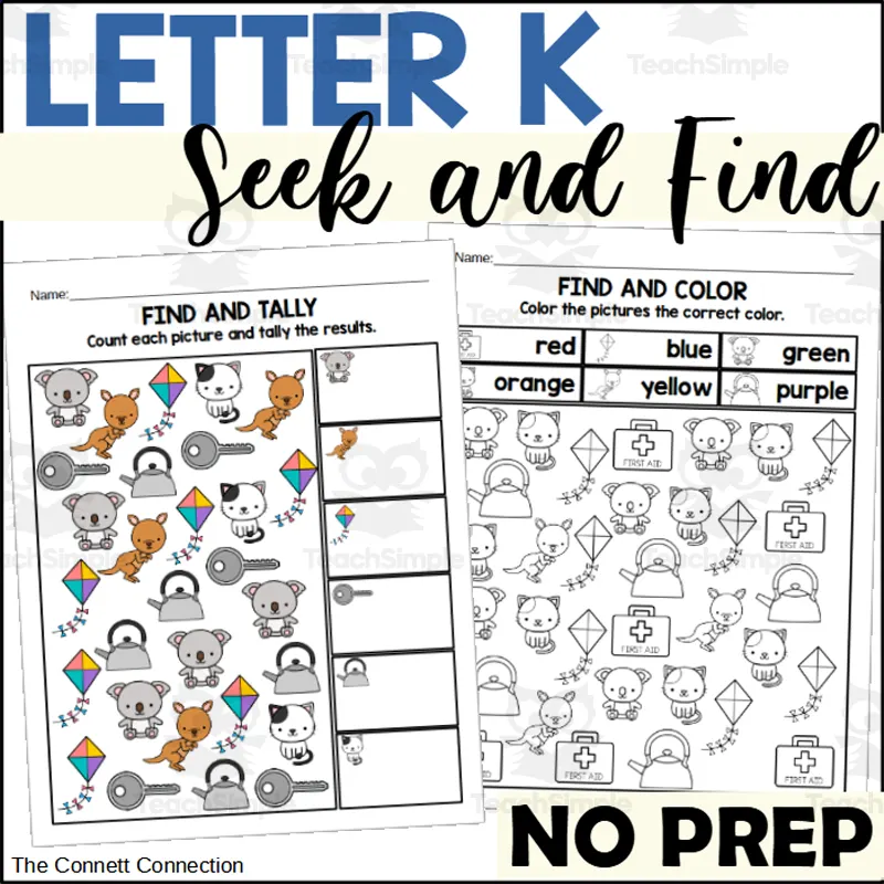 Letter K Seek and Find Worksheets by Teach Simple