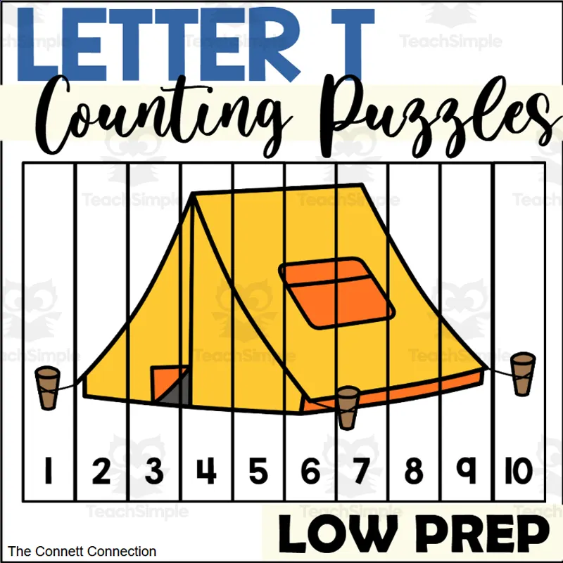 Letter T Counting to 10 Puzzles by Teach Simple