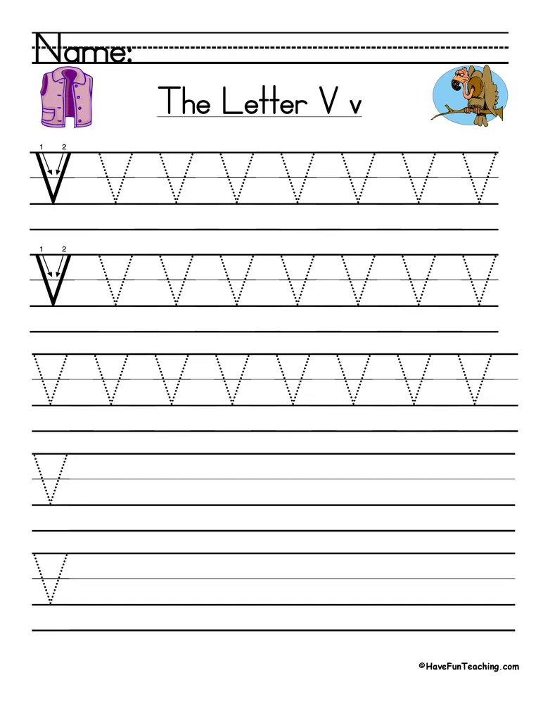 Letter V Handwriting Practice Worksheet by Teach Simple