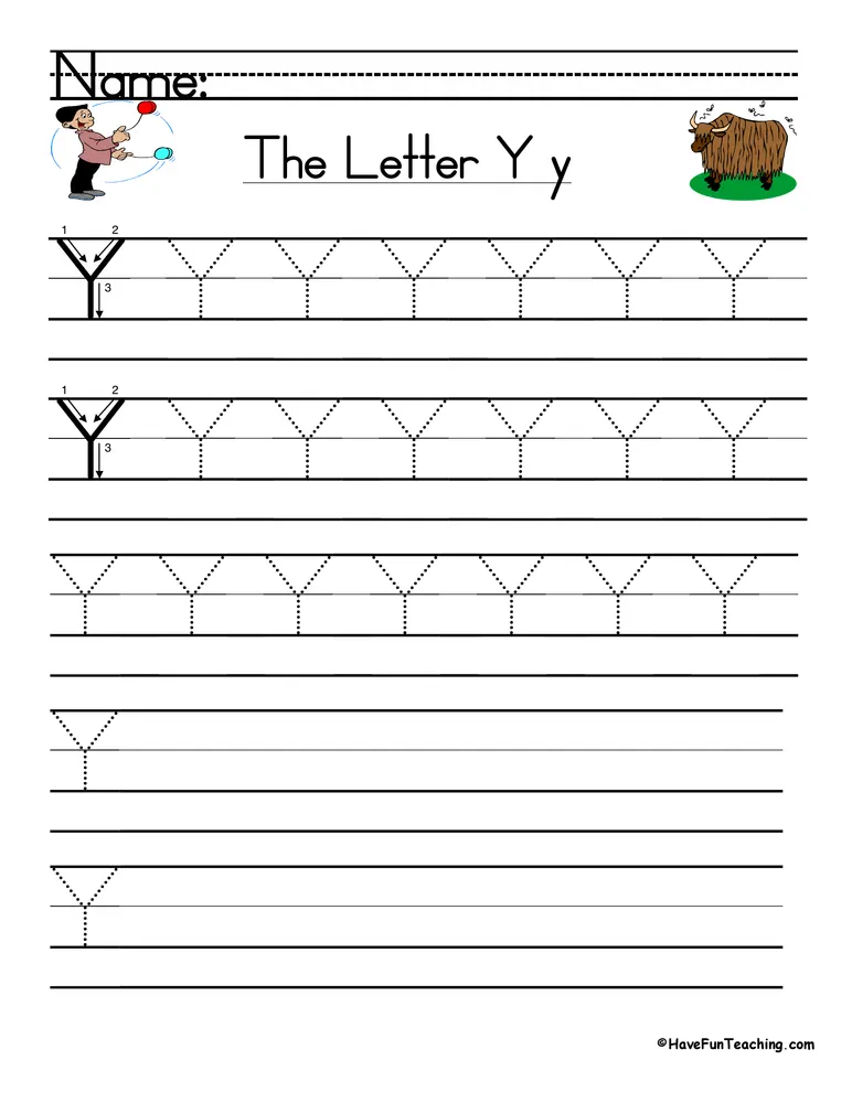 Letter Y Handwriting Practice Worksheet by Teach Simple