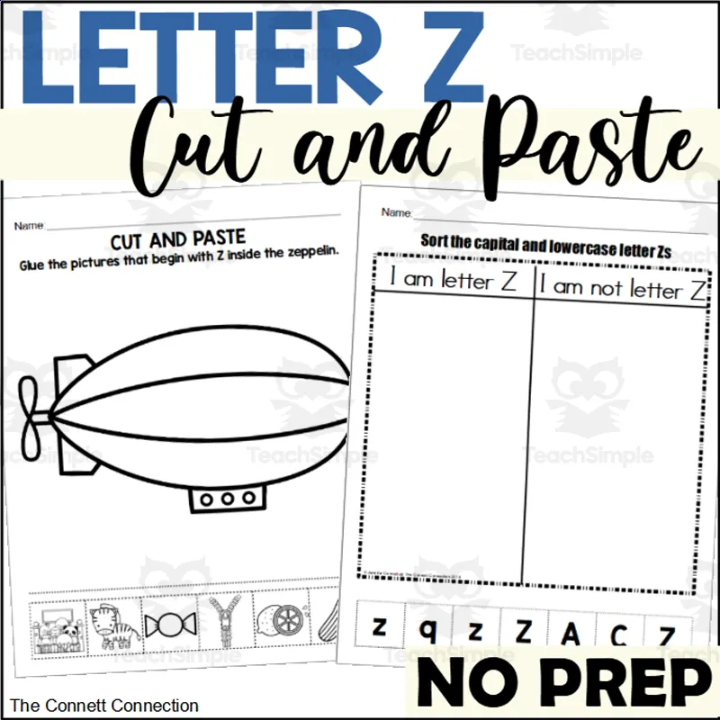 Letter Z Cut and Paste Worksheets by Teach Simple